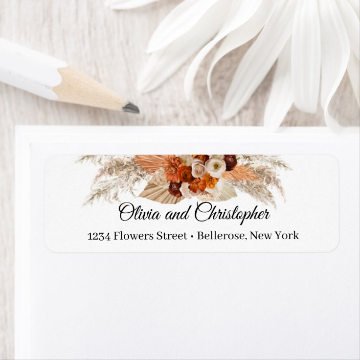 Terracotta pampas grass burnt orange copper label | Zazzle