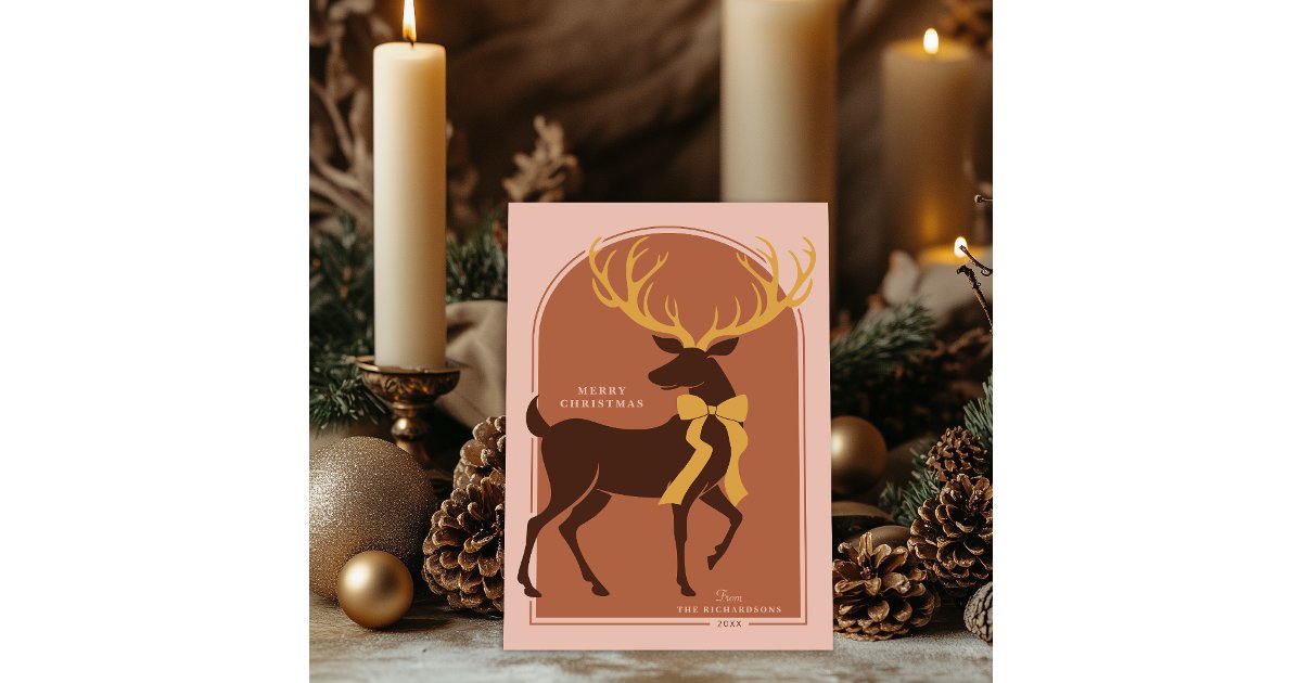 Terracotta Pink Elegant Stag Christmas Card | Zazzle