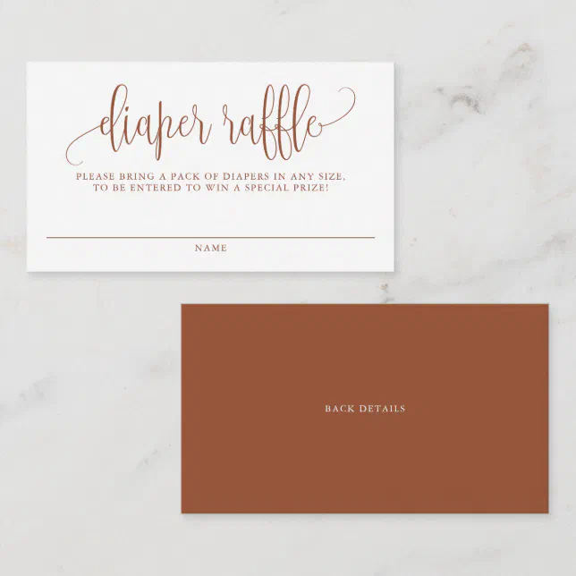 Terracotta Pretty Script Baby Shower Diaper Raffle Business Card | Zazzle