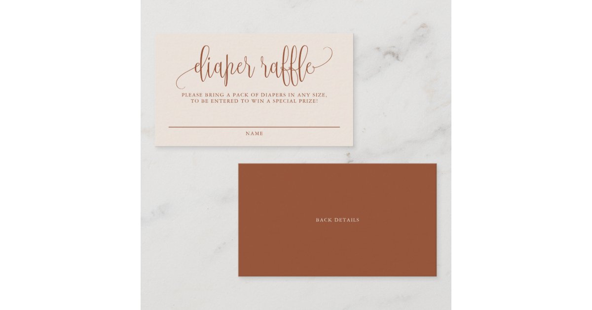 Terracotta Pretty Script Boho Diaper Raffle Card | Zazzle