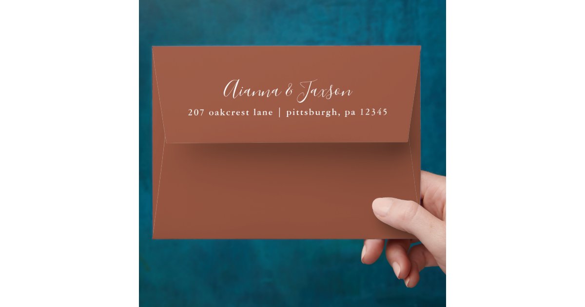 Terracotta Pretty Script Return Address Wedding Envelope | Zazzle
