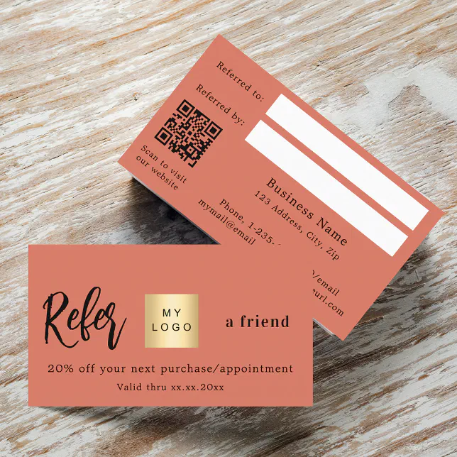 Terracotta qr code business logo referral card | Zazzle