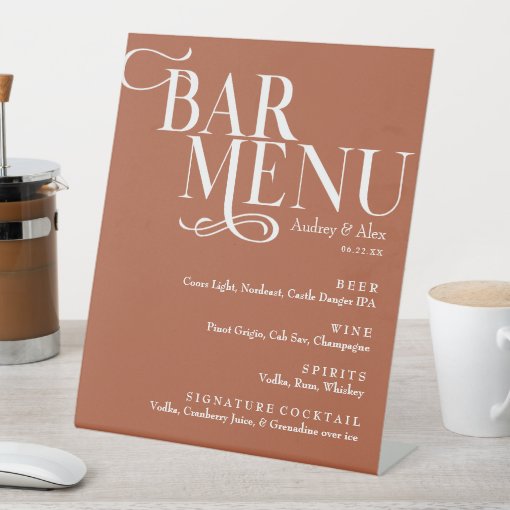 Terracotta Rust Bar Menu Pedestal Sign | Zazzle