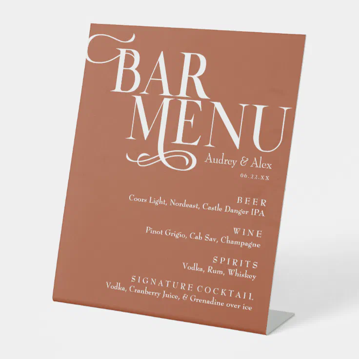 Terracotta Rust Bar Menu Pedestal Sign | Zazzle