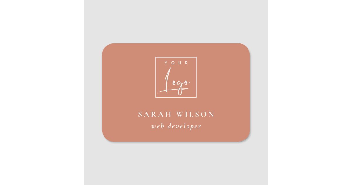 Terracotta Rust Custom Promotional Business Logo Name Tag | Zazzle