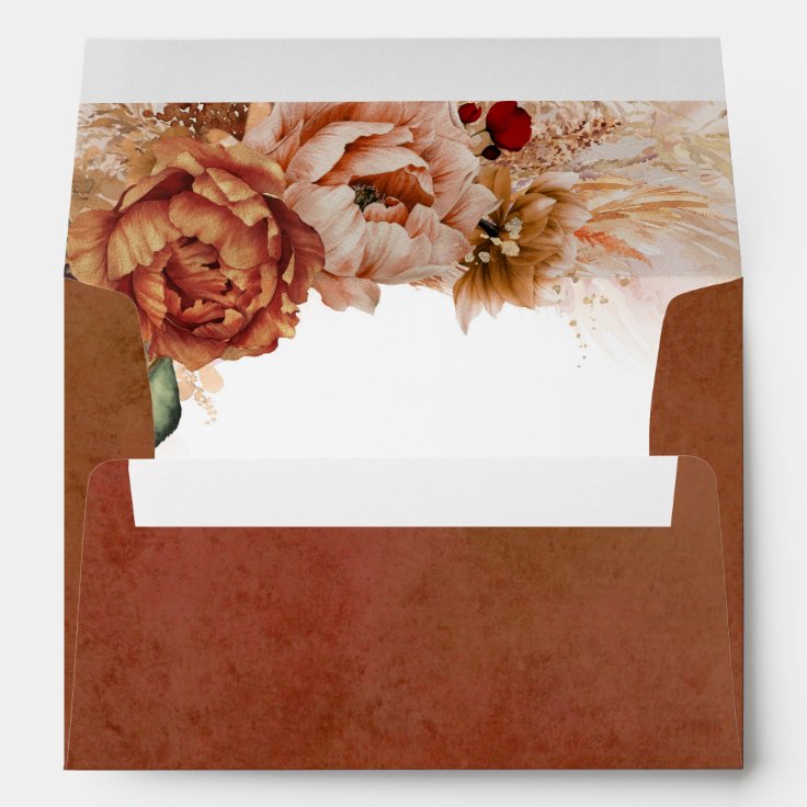 Terracotta Rust Flowers and Pampas Grass Envelope | Zazzle