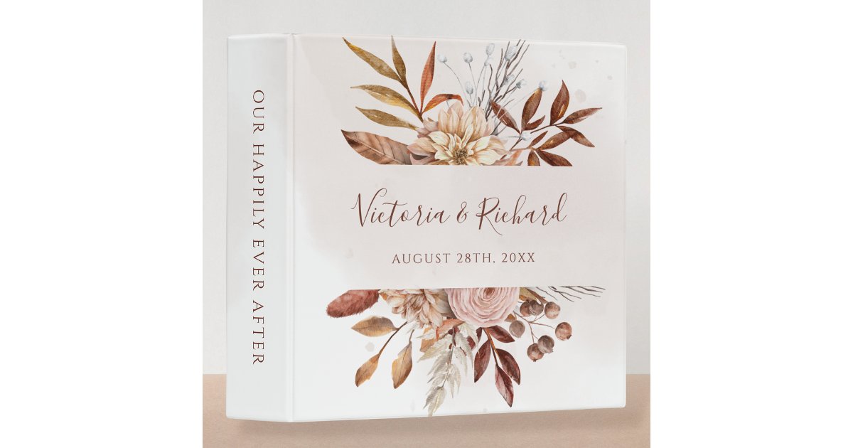 Terracotta Rust Flowers Boho Fall Foliage Wedding 3 Ring Binder | Zazzle