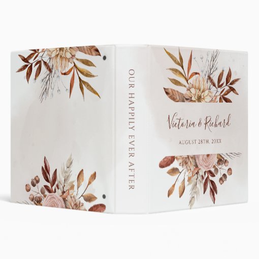 Terracotta Rust Flowers Boho Fall Foliage Wedding 3 Ring Binder | Zazzle