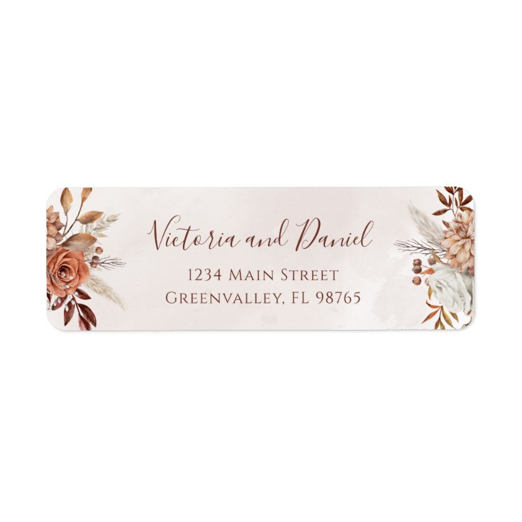 Terracotta Rust Flowers Boho Fall Foliage Wedding Label | Zazzle