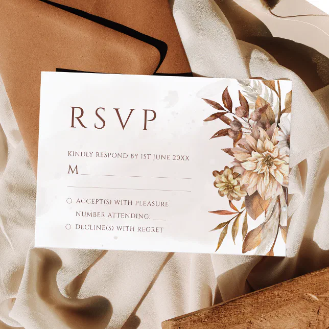 Terracotta Rust Flowers Boho Fall Foliage Wedding RSVP Card | Zazzle