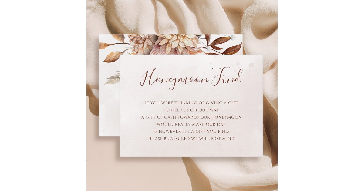 Terracotta Rust Flowers Boho Fall Honeymoon Fund Enclosure Card | Zazzle