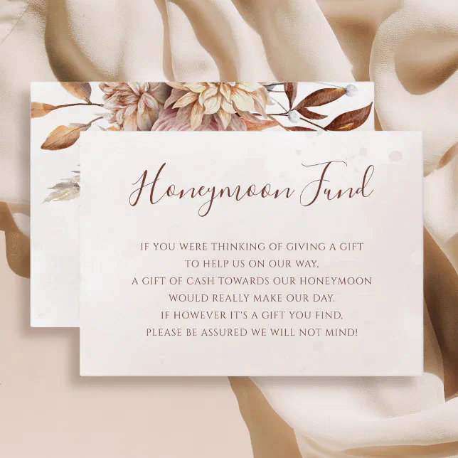 Terracotta Rust Flowers Boho Fall Honeymoon Fund Enclosure Card | Zazzle