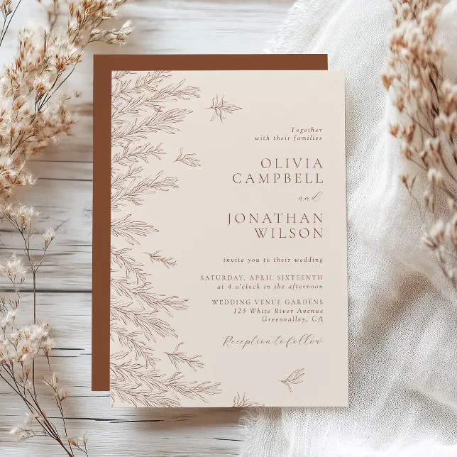 Terracotta Rust Ivory Boho Fall Foliage Wedding Invitation | Zazzle