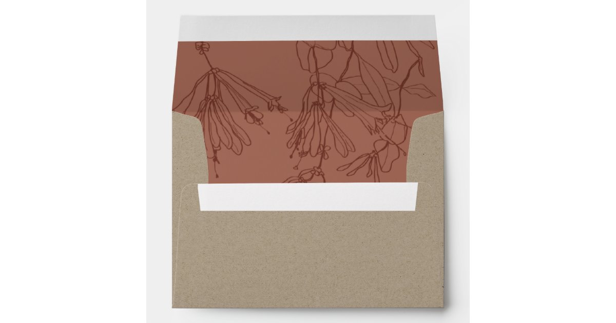 TERRACOTTA RUST KRAFT LINE DRAWING FLORAL ADDRESS ENVELOPE | Zazzle