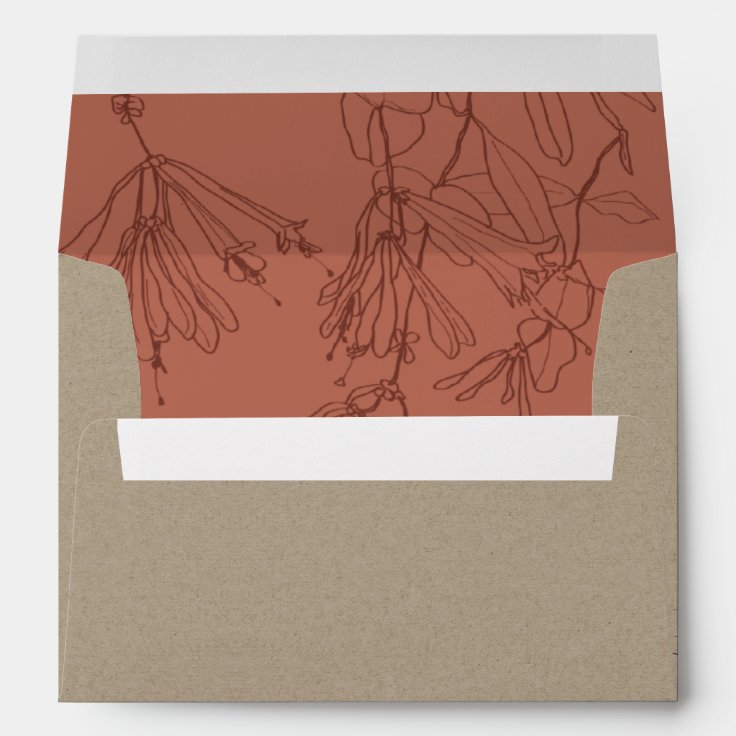 TERRACOTTA RUST KRAFT LINE DRAWING FLORAL ADDRESS ENVELOPE | Zazzle