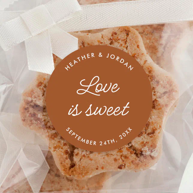 Terracotta Rust Love Is Sweet Wedding Favors Classic Round Sticker | Zazzle