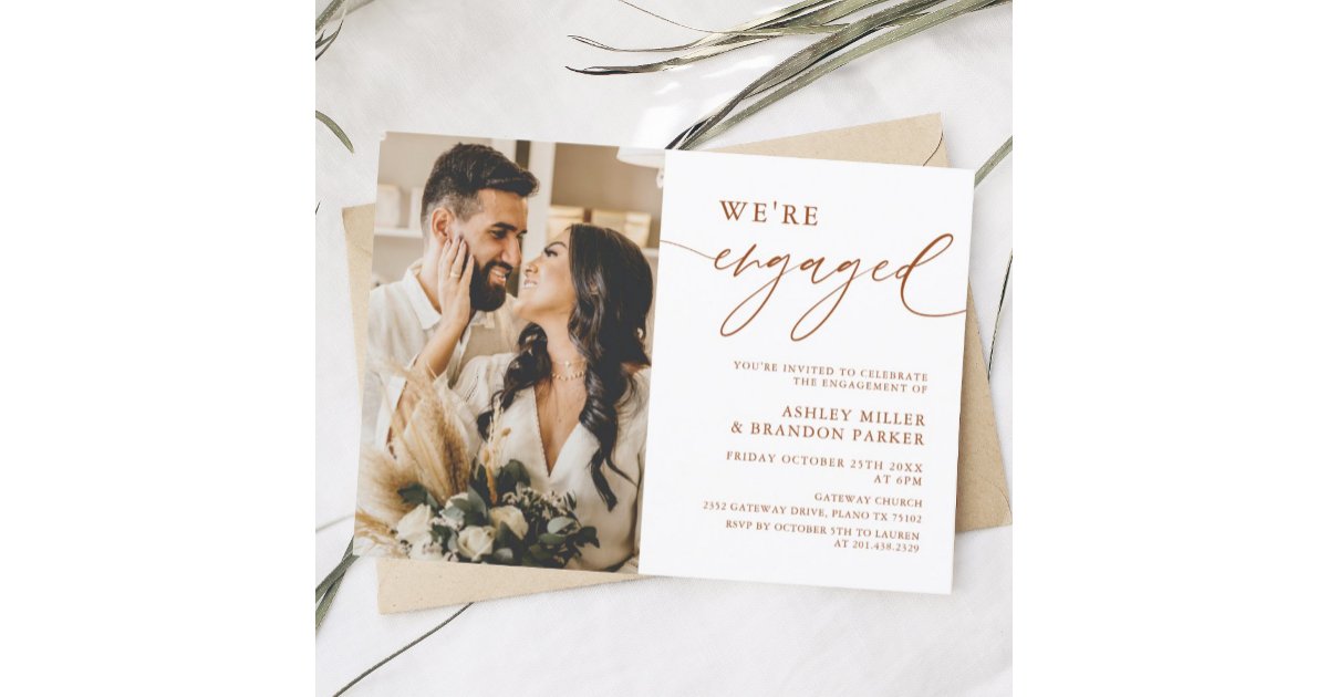 Terracotta Rust Photo Engagement Party Invitation | Zazzle