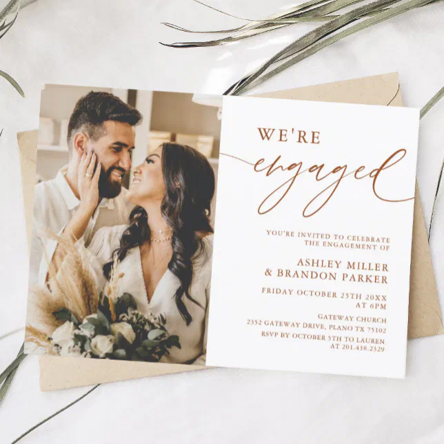 Terracotta Rust Photo Engagement Party Invitation | Zazzle