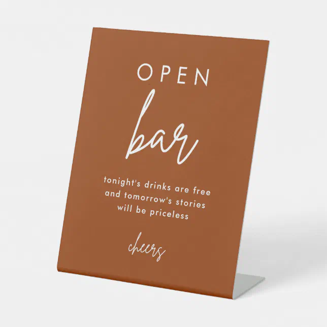 Terracotta Rust Wedding Open Bar Table Sign | Zazzle