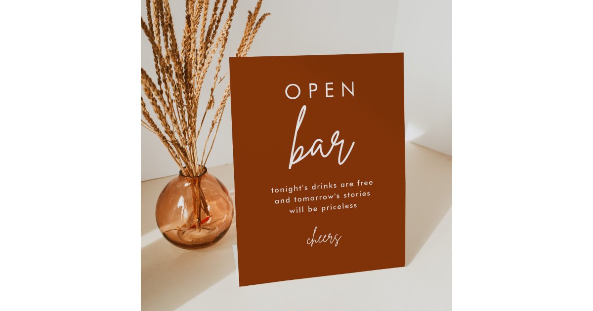 Terracotta Rust Wedding Open Bar Table Sign | Zazzle