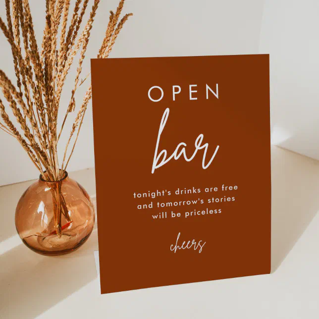 Terracotta Rust Wedding Open Bar Table Sign | Zazzle