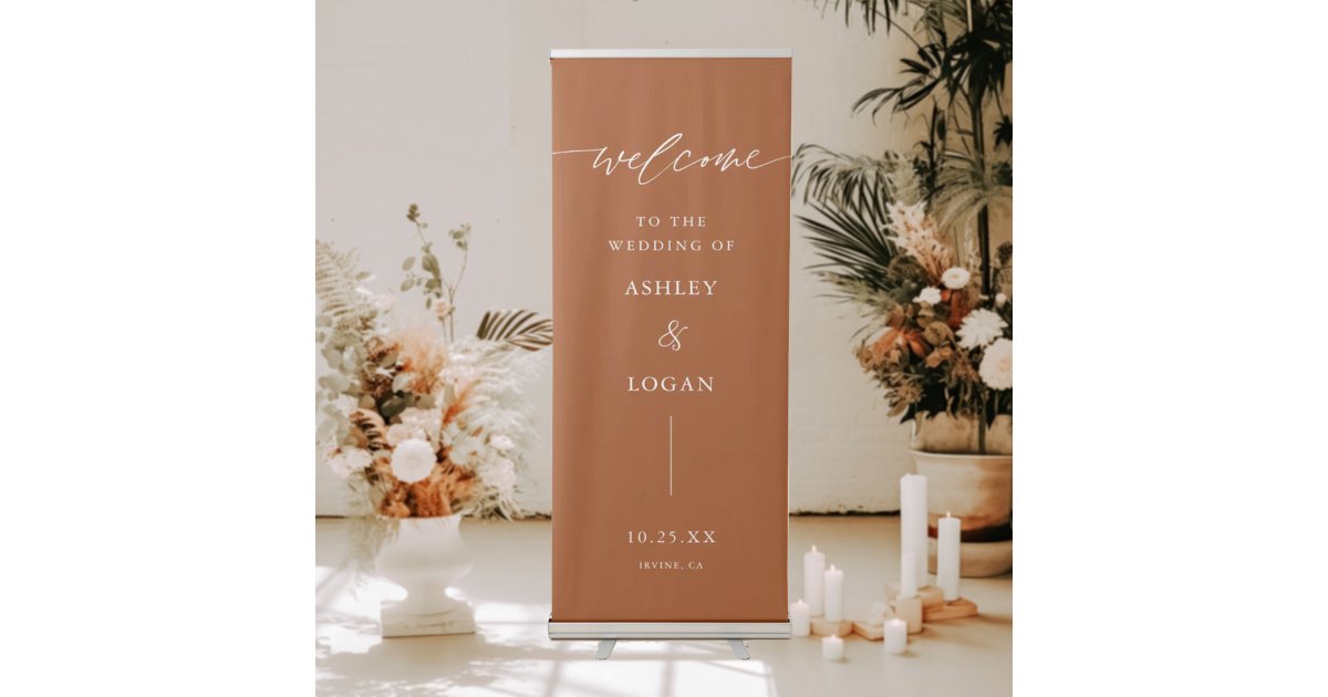 Terracotta Rust Welcome To Our Wedding Welcome Retractable Banner | Zazzle