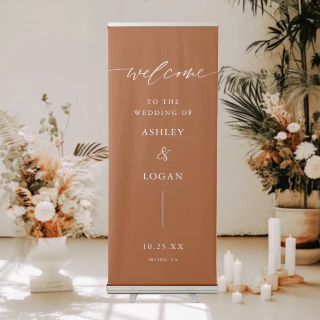 Terracotta Rust Welcome To Our Wedding Welcome Retractable Banner | Zazzle