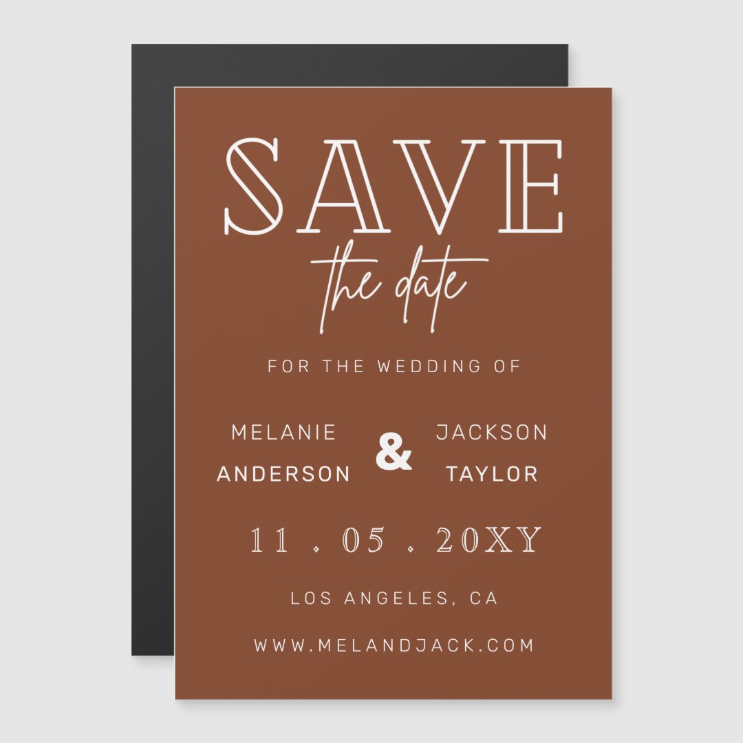 Terracotta Rustic Burnt Orange Boho Save the Date Magnetic Invitation ...
