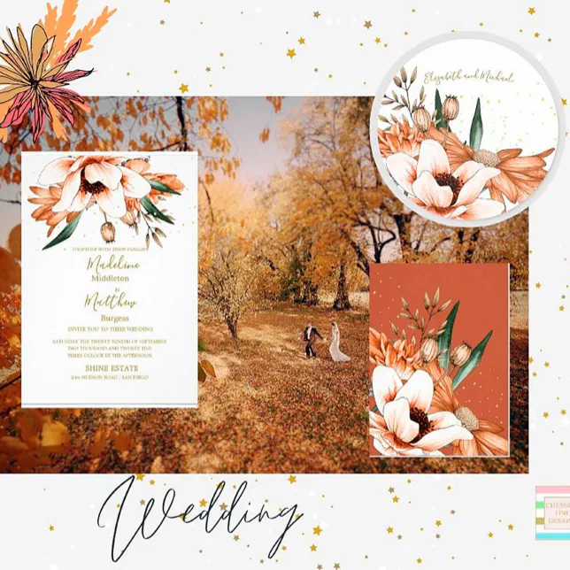 Terracotta Rustic Orange Floral Elegant Wedding Invitation | Zazzle