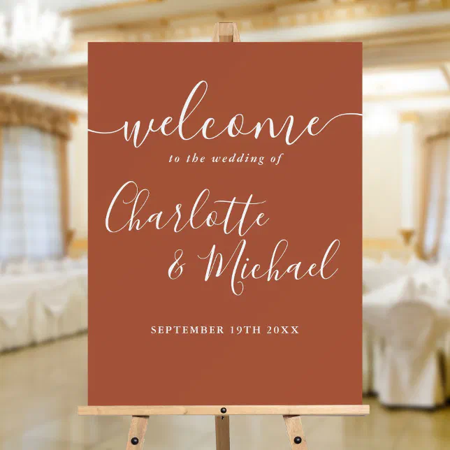 Terracotta Signature Script Wedding Welcome Sign | Zazzle