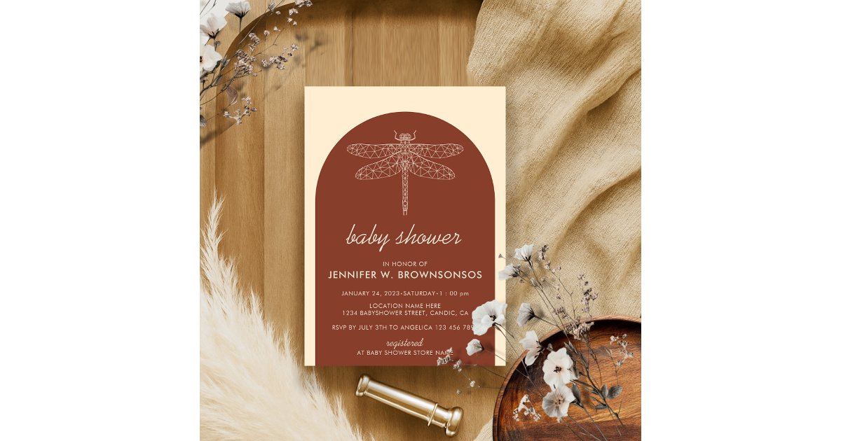 Terracotta Summer Fall Dragonfly Invitation | Zazzle
