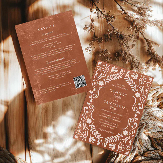Terracotta Talavera Mexican QR Code Wedding Invitation | Zazzle