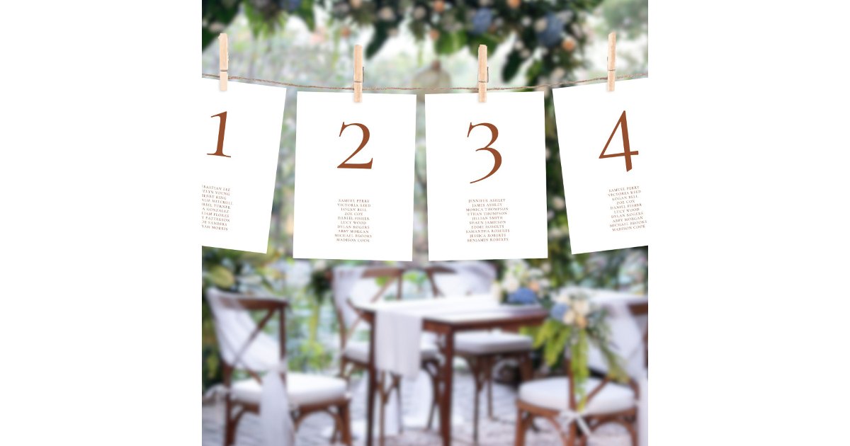 Terracotta Text Table Number Seating Chart Card | Zazzle