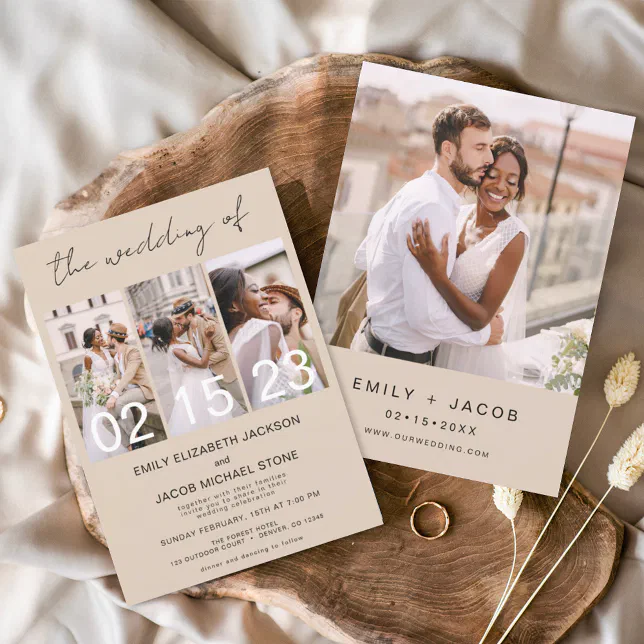 Terracotta The Wedding of Minimalist Photo Collage Invitation | Zazzle