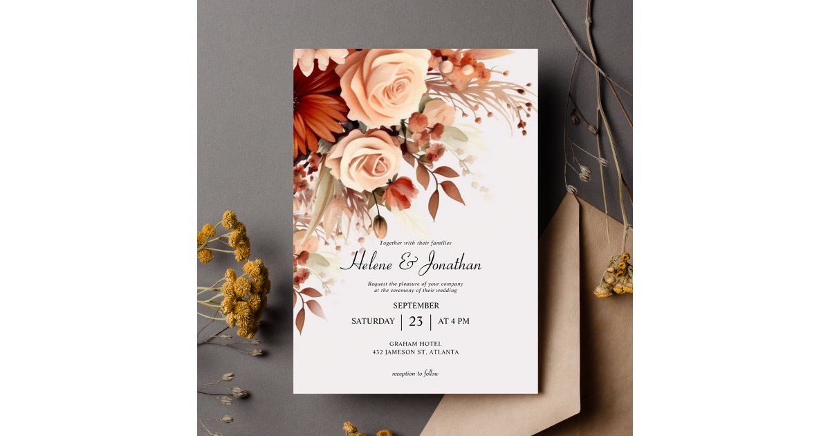 Terracotta Watercolor Floral Elegant Fall Wedding Invitation | Zazzle