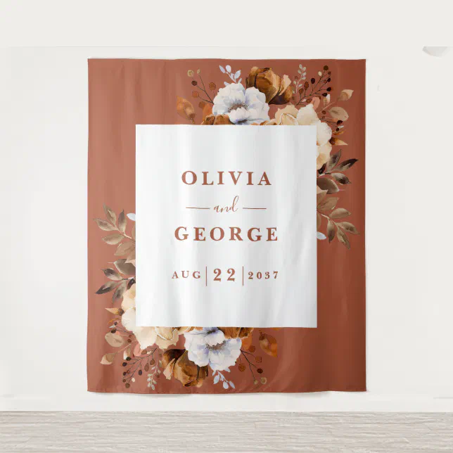 Terracotta Watercolor Floral Photo Booth Backdrop | Zazzle