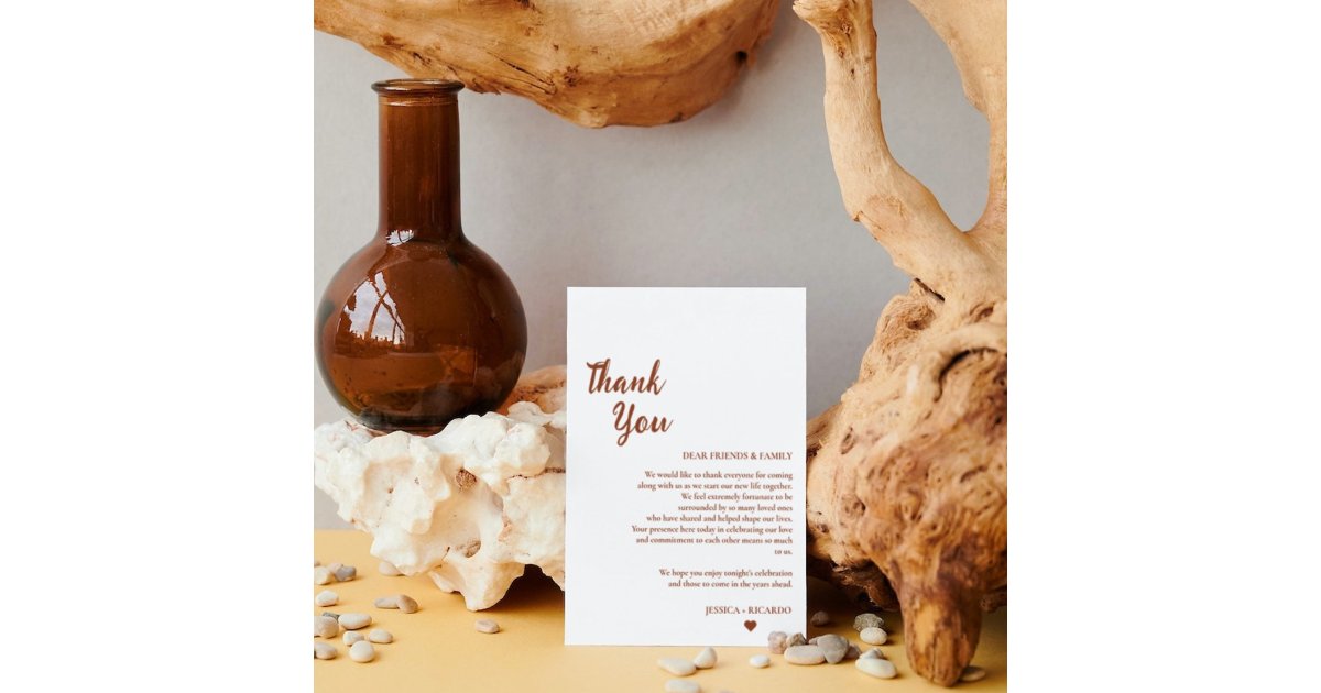 Terracotta wedding guess table thank you card | Zazzle