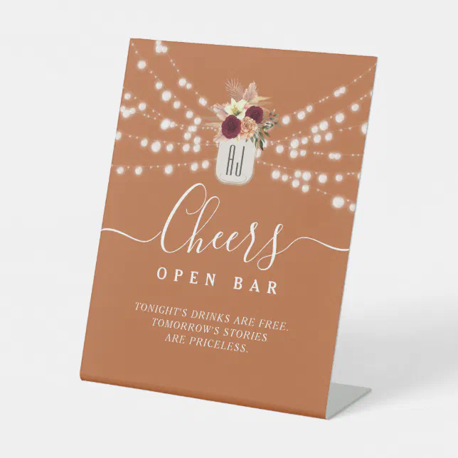 Terracotta Wedding Open Bar Pedestal Sign | Zazzle