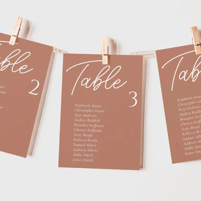 Terracotta Wedding Table Seating Chart Cards | Zazzle