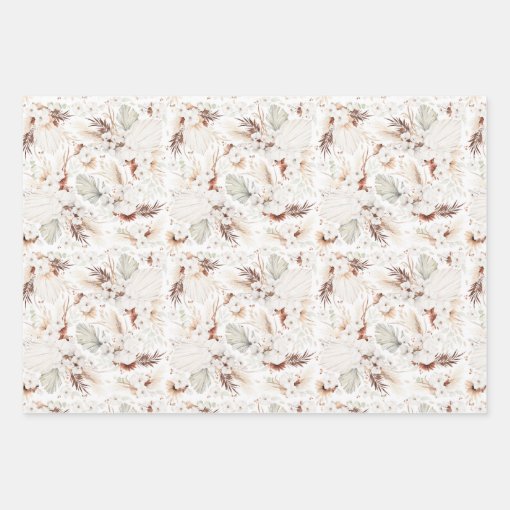 Terracotta White Flowers Botanical Boho Elegant Wrapping Paper Sheets ...