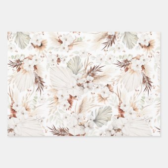 Terracotta White Flowers Botanical Boho Elegant Wrapping Paper Sheets ...