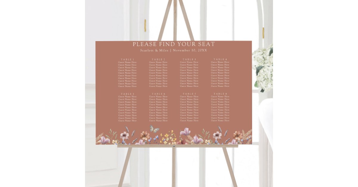 Terracotta Wildflower Boho Seating Chart Foam Board | Zazzle