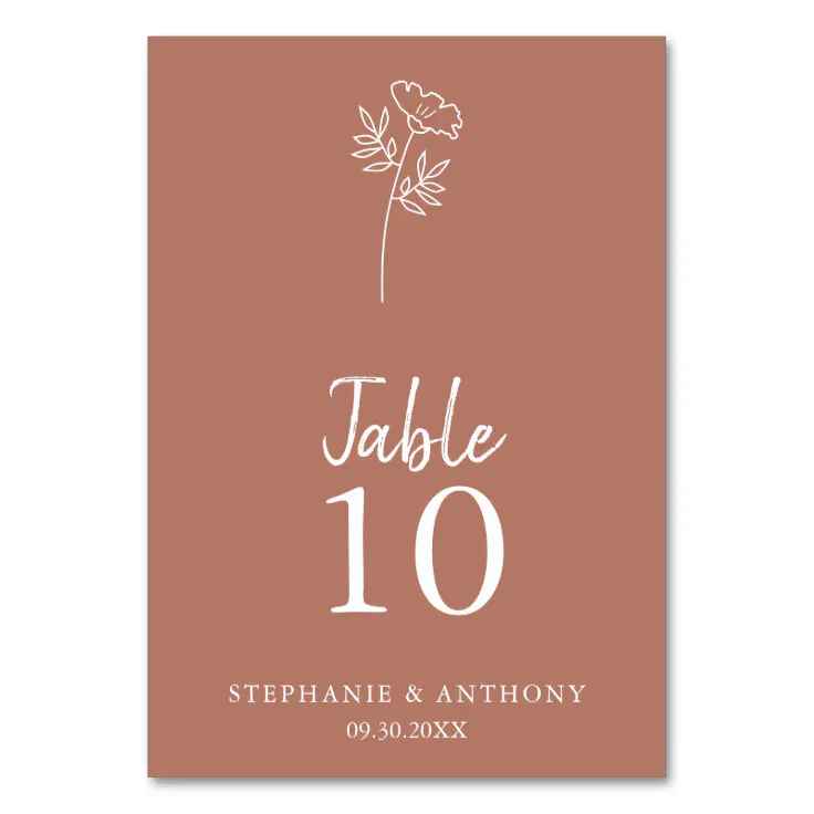 Terracotta Wildflower Wedding Table Number | Zazzle