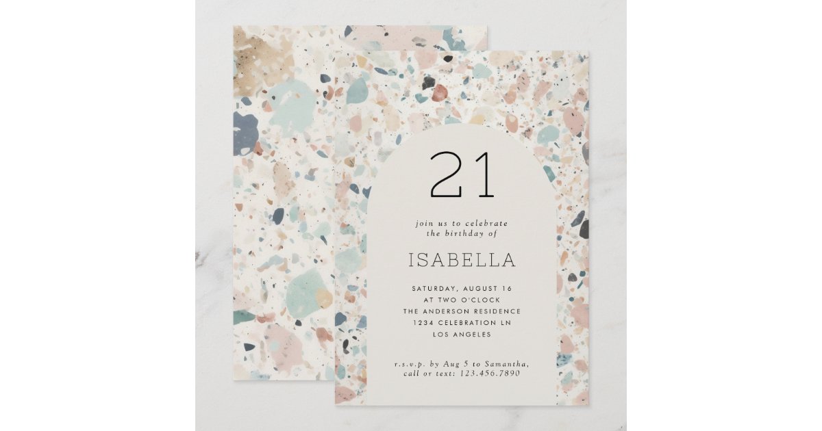 Terrazzo Pastel Colors Arch 21st Birthday Party Invitation | Zazzle