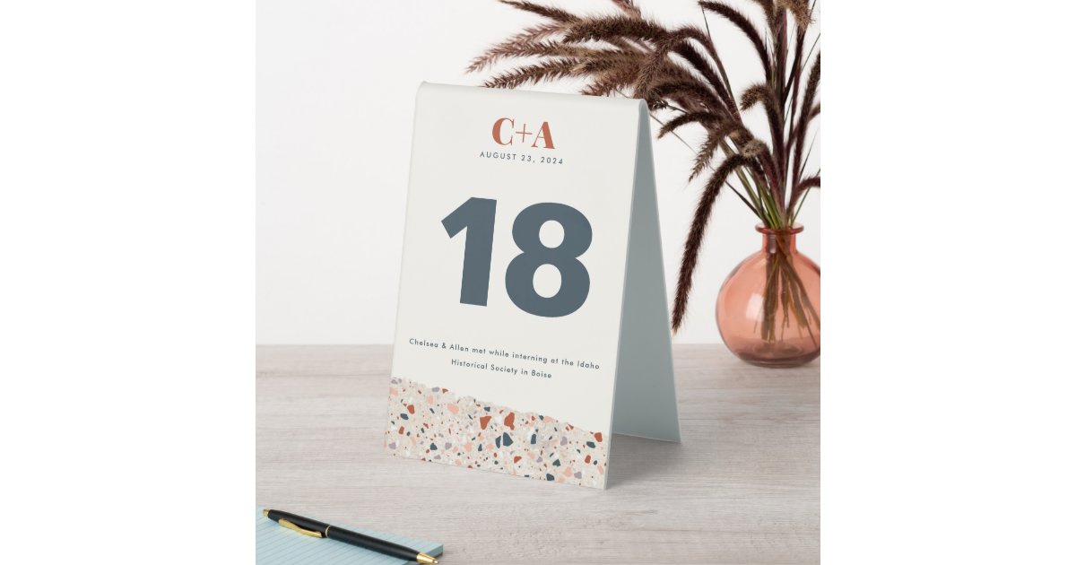 Terrazzo Slab Wedding Double Sided Table Tent Sign | Zazzle