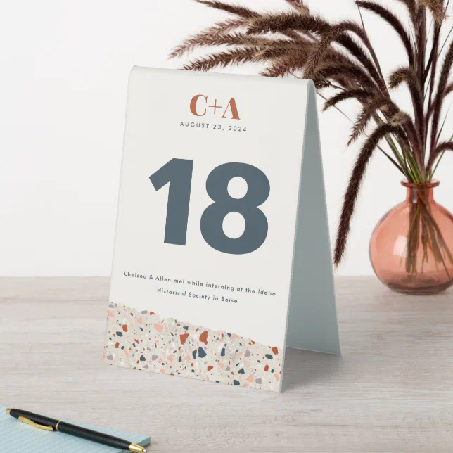 Terrazzo Slab Wedding Double Sided Table Tent Sign | Zazzle
