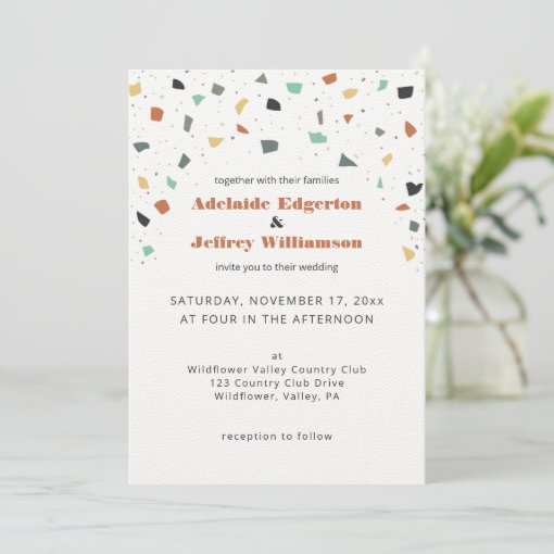 Terrazzo Tile Confetti Modern Style Earth Tones Invitation | Zazzle