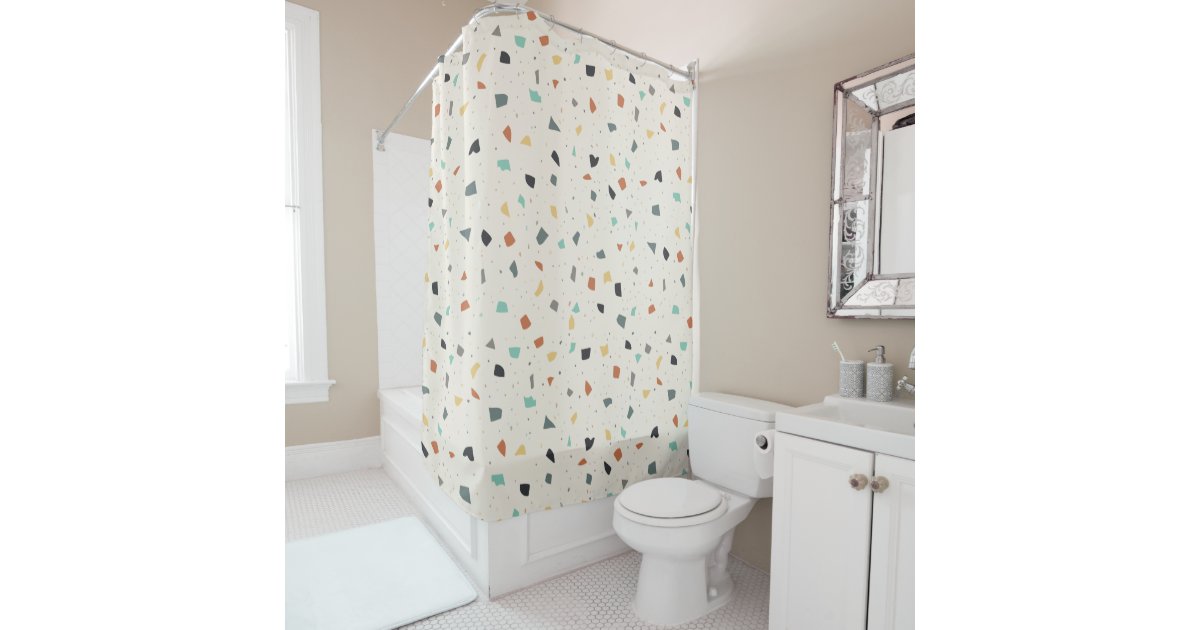 Terrazzo Tile Confetti Modern Style Earth Tones Shower Curtain | Zazzle
