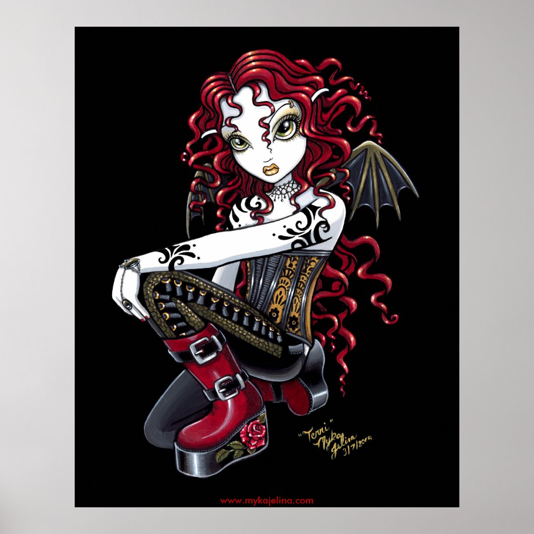 Terri Red Tattooed Faerie Poster | Zazzle