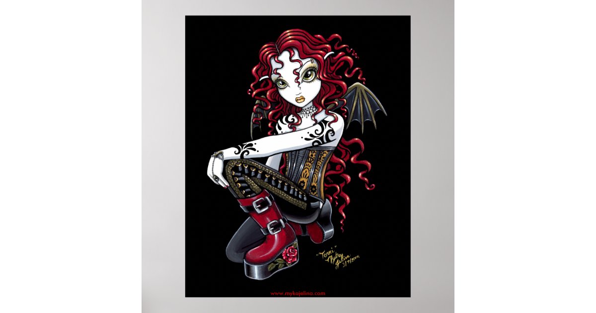 Terri Red Tattooed Faerie Poster | Zazzle